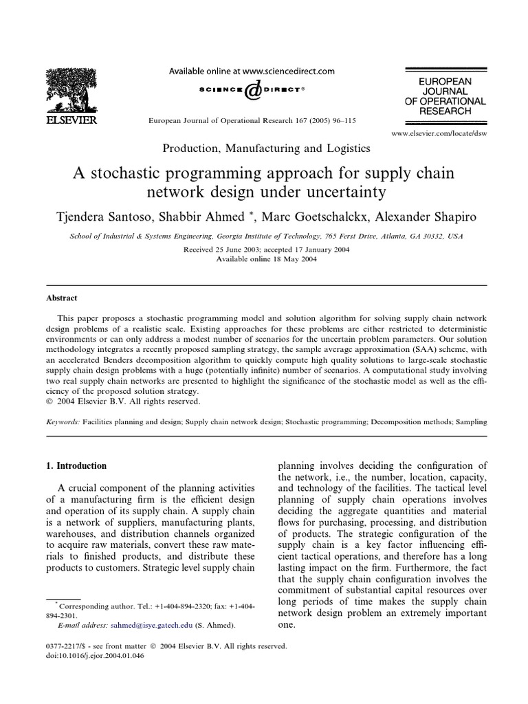 A Stochastic Programming Approach For Supply Chain Network Design Under ...