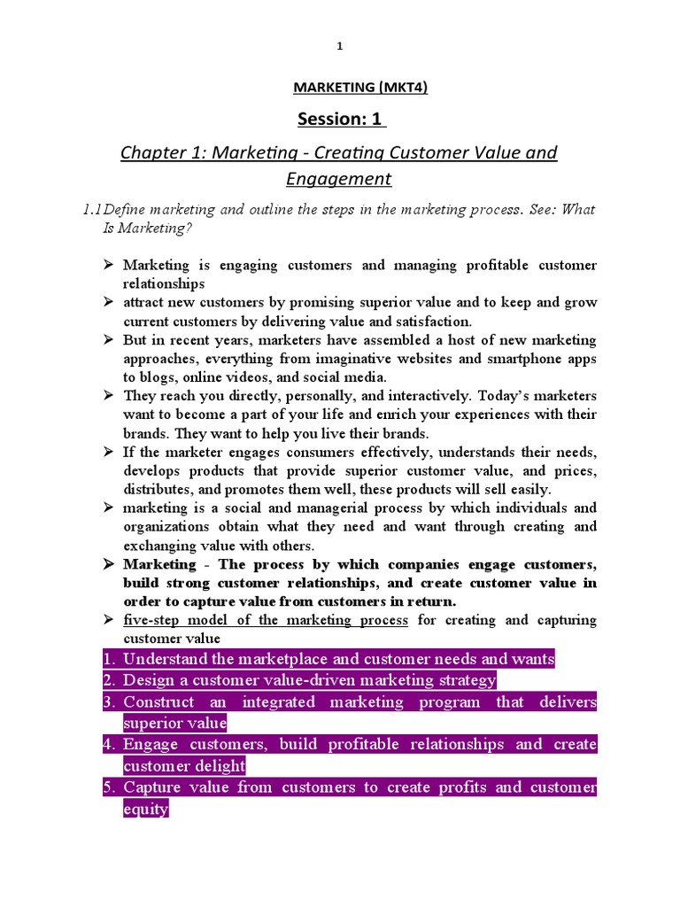Chapter 1: Marketing - Creating Customer Value and Engagement | PDF | Marketing | Customer