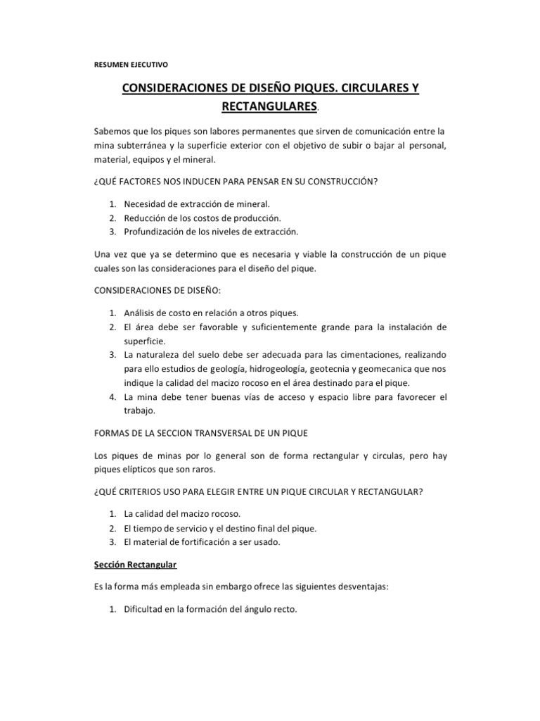 Consideraciones de Diseño Piques | PDF | Minería | Perforar