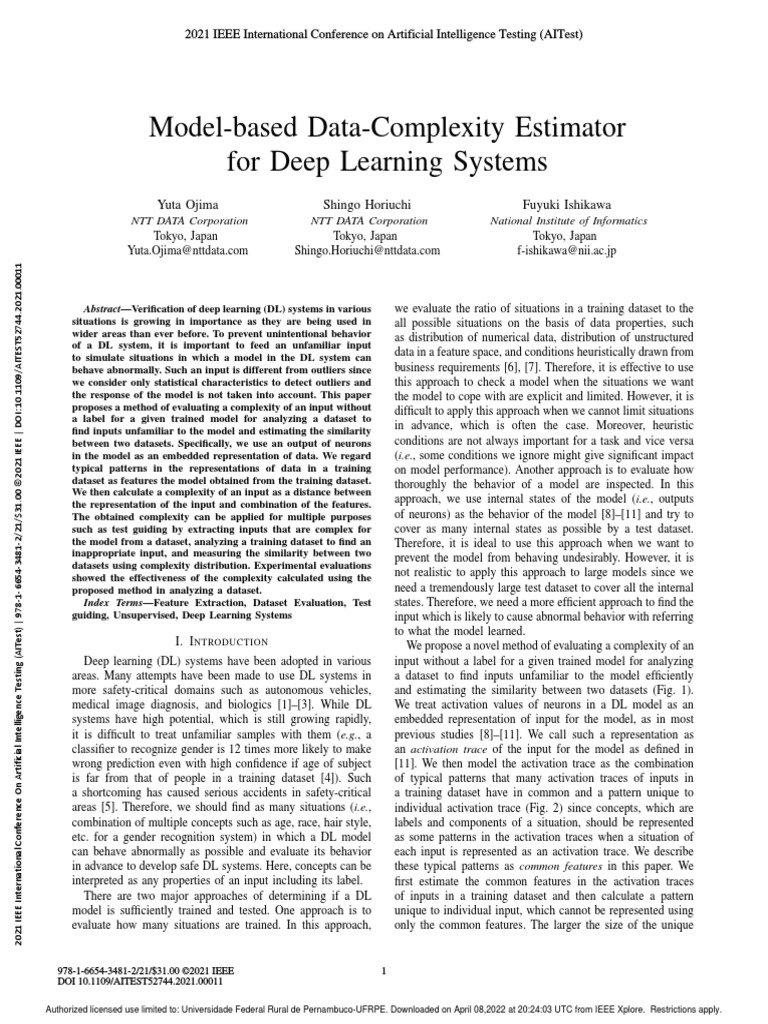 Model Based Data Complexity Estimator For Deep Learning Systems Pdf Deep Learning System