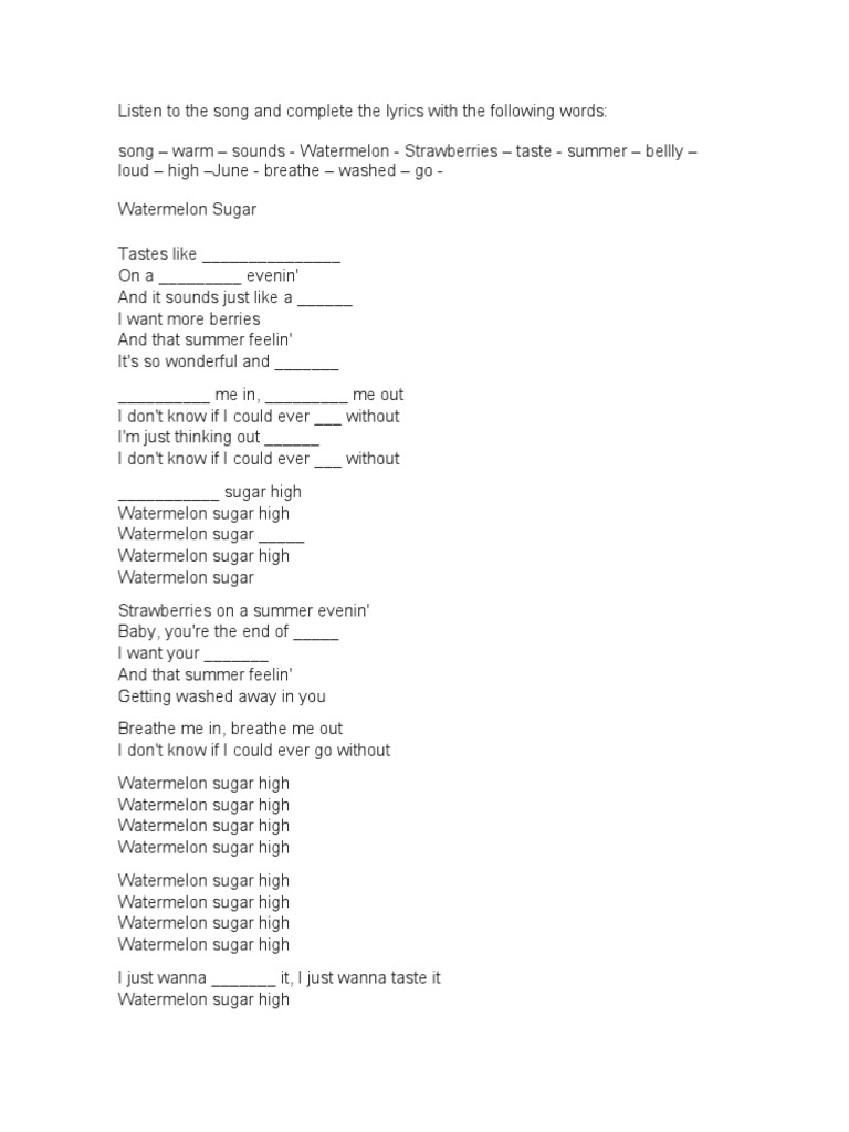 Watermelon Sugar Lyrics | PDF