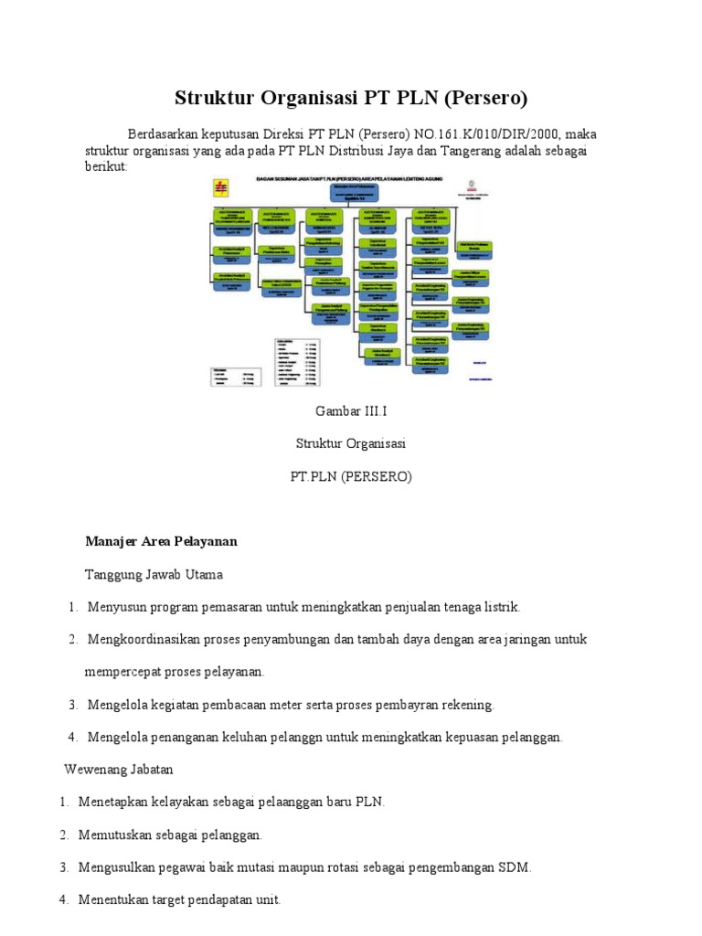Struktur Organisasi PT PLN | PDF