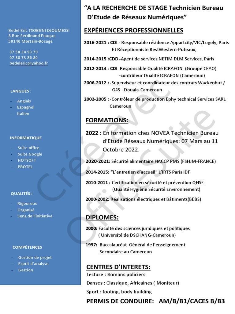 CV Bedel Eric Tsobgni | PDF | Ordinateurs