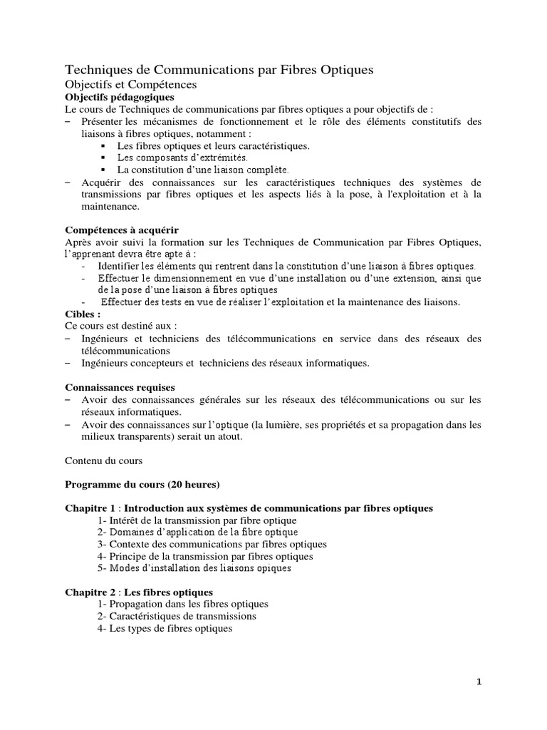 Formation Fibre Optique pour Ingénieurs | PDF | Fibre optique | Télécommunications