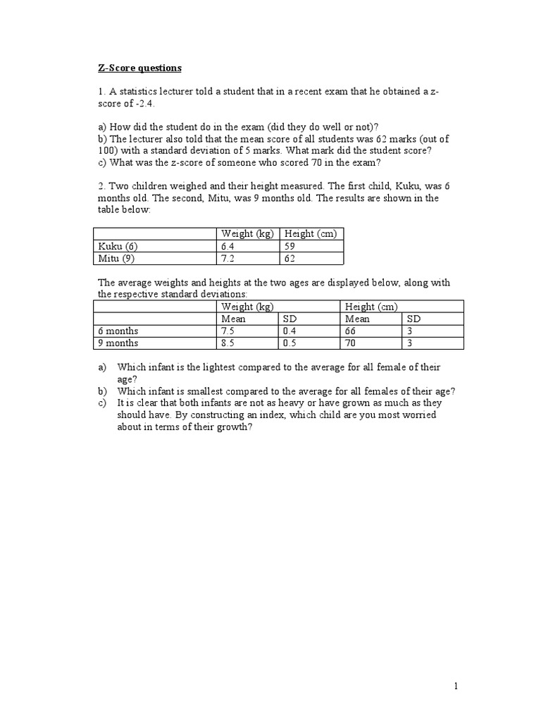 Z Score Questions | PDF | Lifestyle