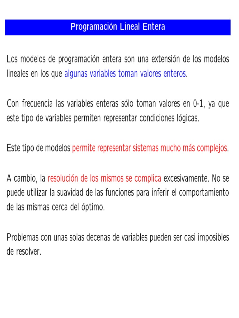 Algunas Variables Toman Valores Enteros: Programaci On Lineal Entera | PDF | Programación lineal ...
