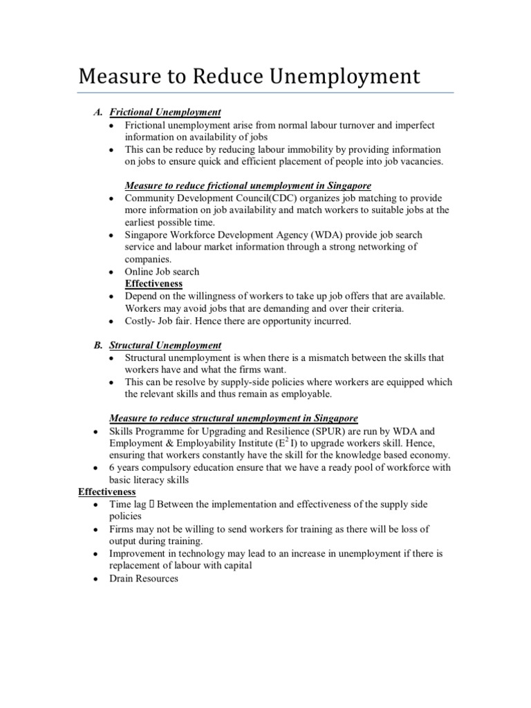 Measures to Reduce Unemployment | PDF | Unemployment | Social Science