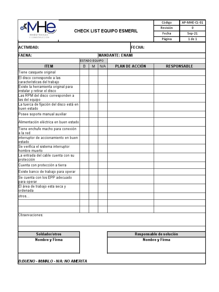 Check List de Equipos Maquinas y Herramientas | PDF | Soldadura ...