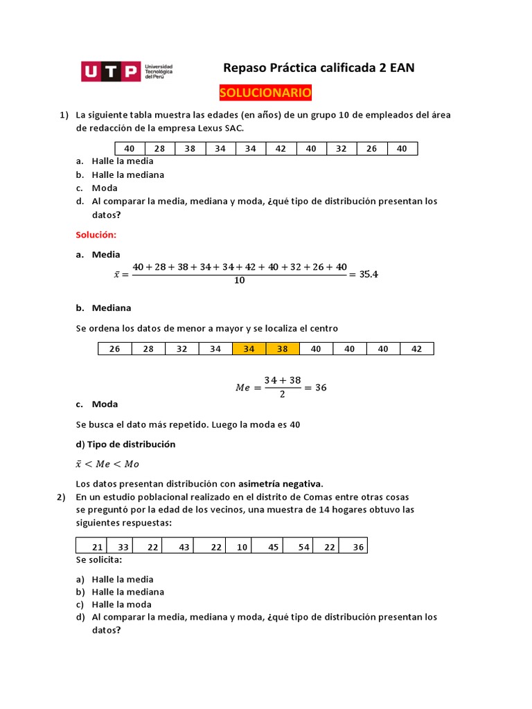 Solucionario Repaso PC2 | PDF | Mediana | Matemáticas