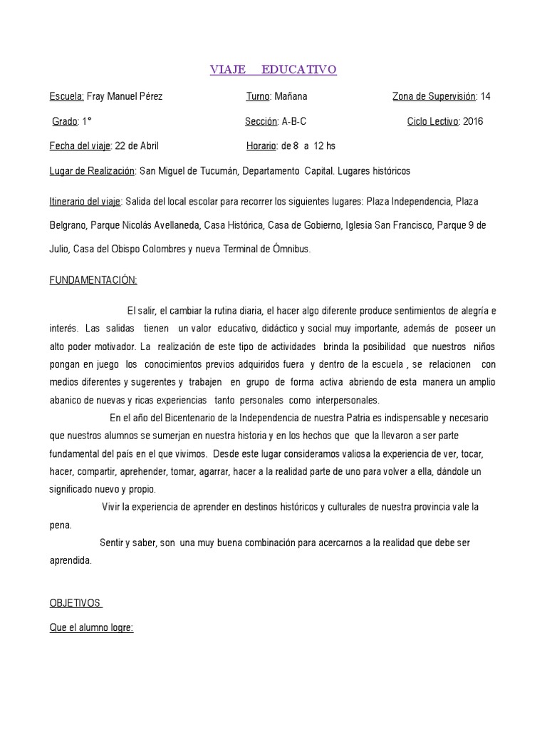 Viaje Educativo - Proyecto | PDF