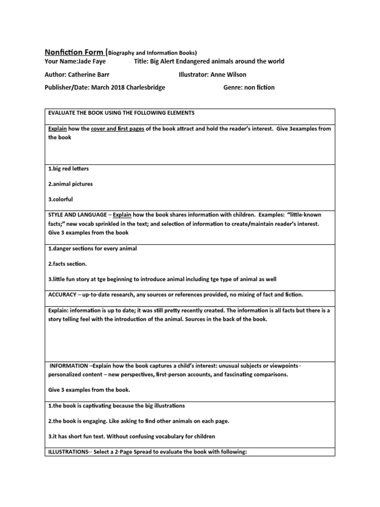 Non Fiction Red Alert Form | PDF | Books | Cognition