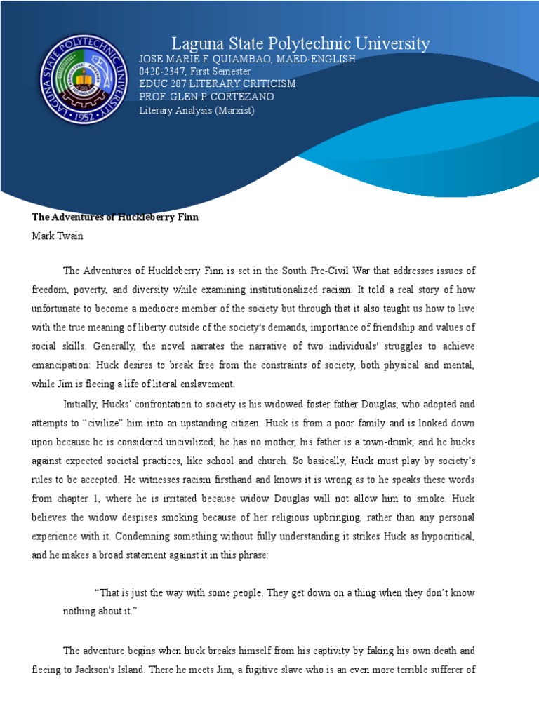 Huck Finn: Freedom and Friendship Analysis | PDF | Huckleberry Finn ...