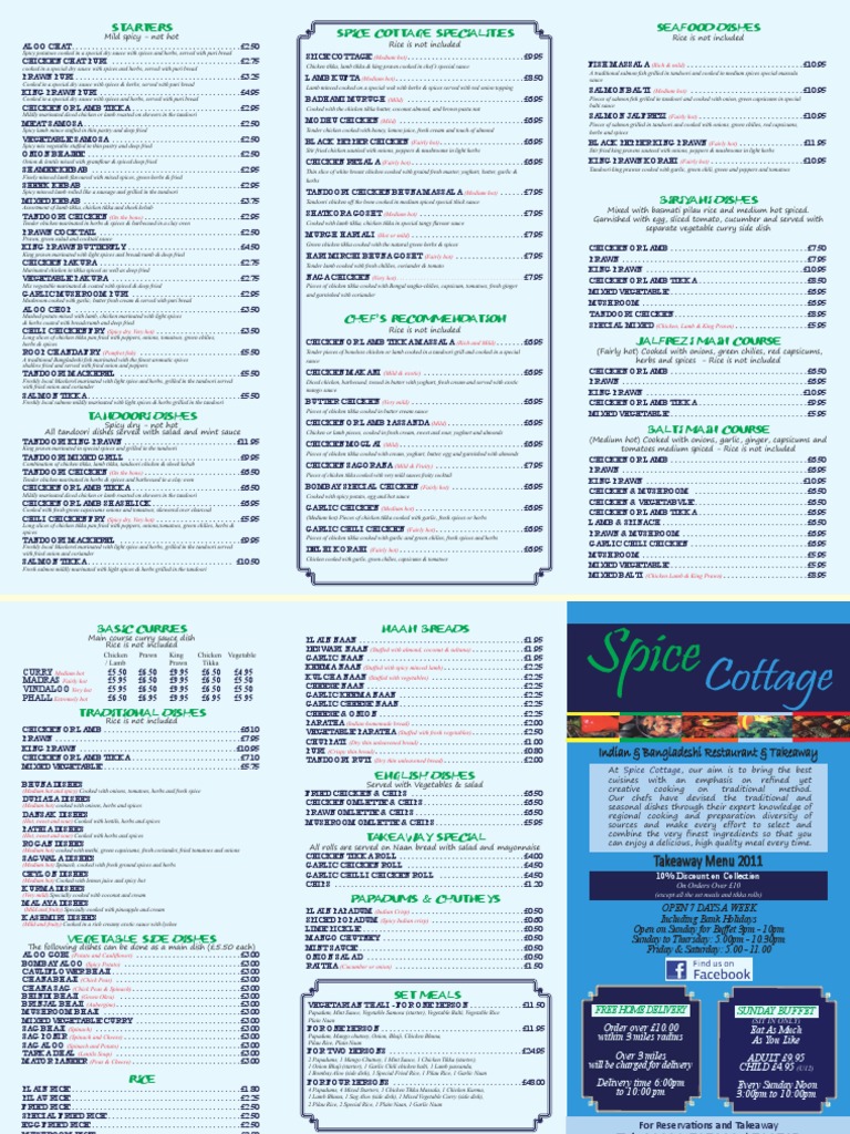Spice Cottage Menu | PDF | Kebab | Curry