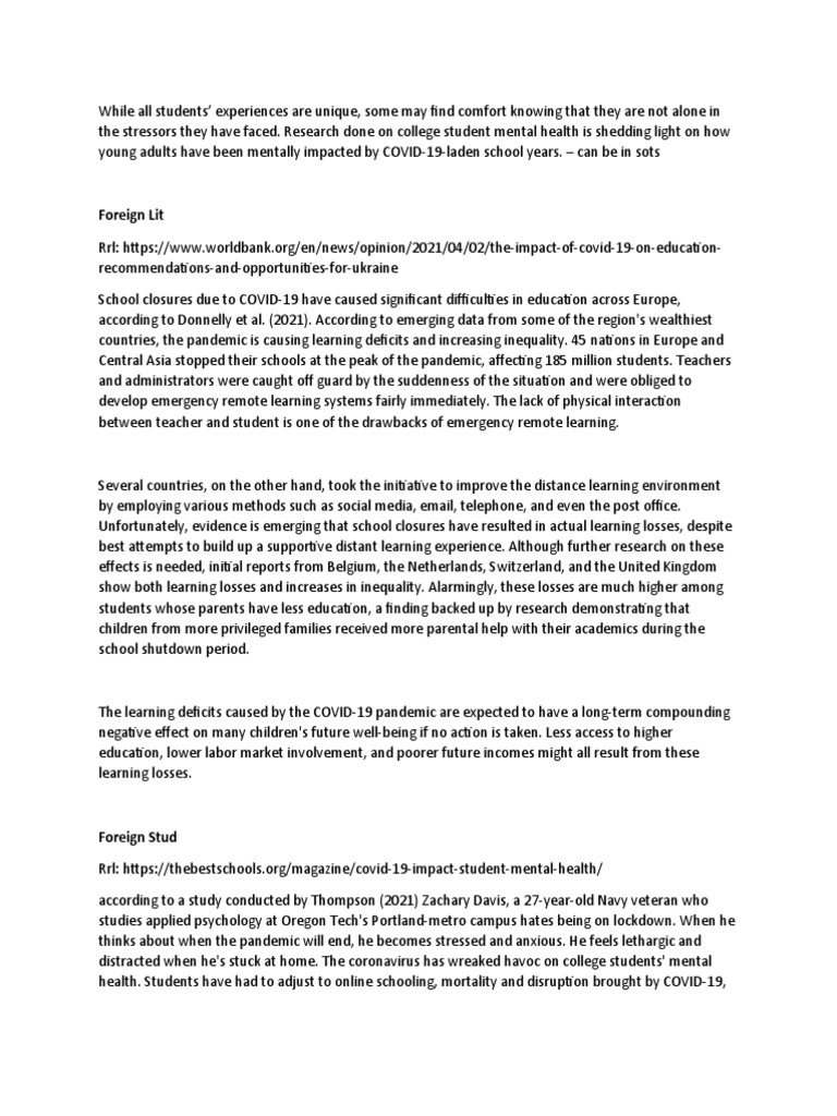 Foreign RRL and S | PDF | Mental Health | Depression (Mood)