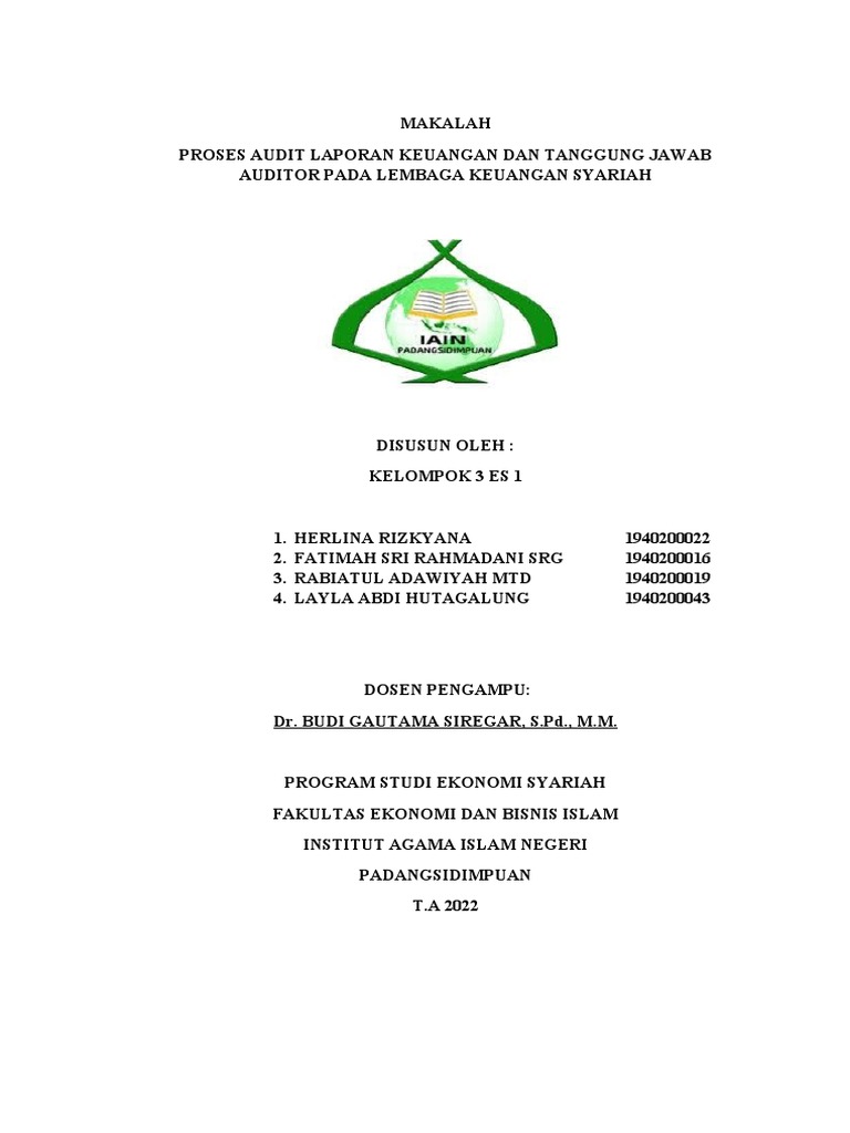 Makalah Proses Auditing Laporan Keuang Syariah & Tanggung Jawab Auditor ...