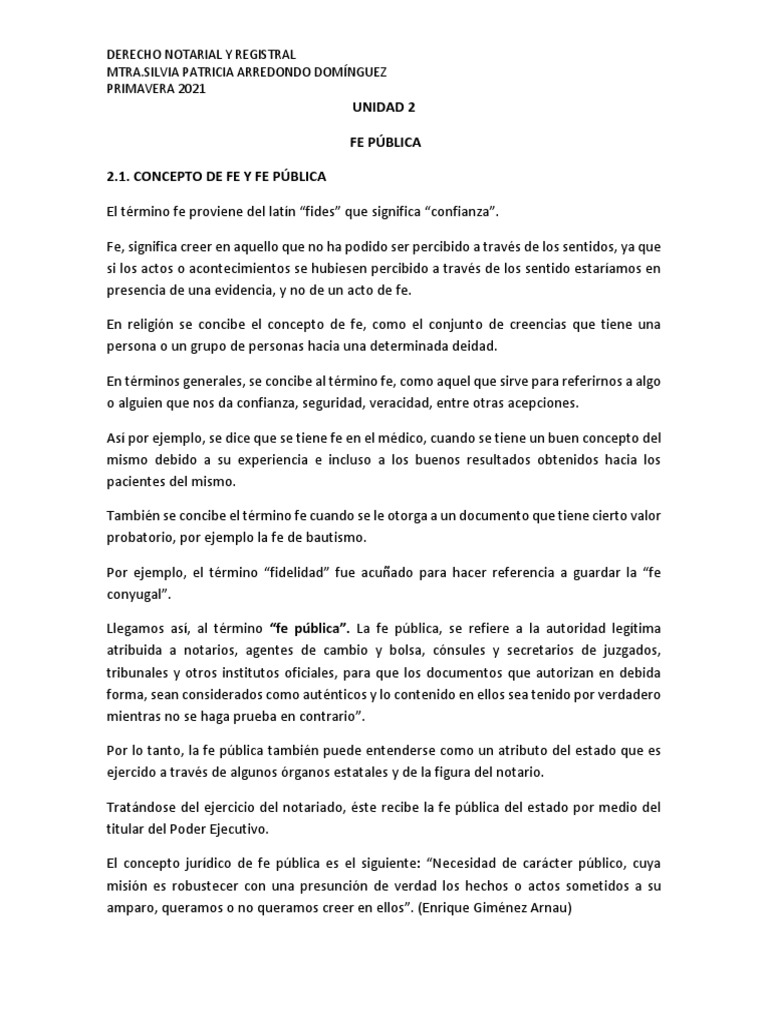 La fe pública notarial: concepto, tipos y principios | PDF | Fe | Justicia