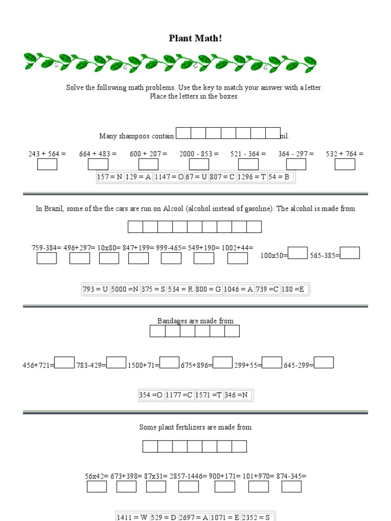 Plant Math Problems and Solutions | PDF | Teaching Methods & Materials