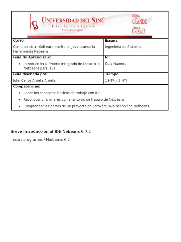 1 - Introduccion A Netbeans | PDF | Aplicaciones y software | Frijoles Netos