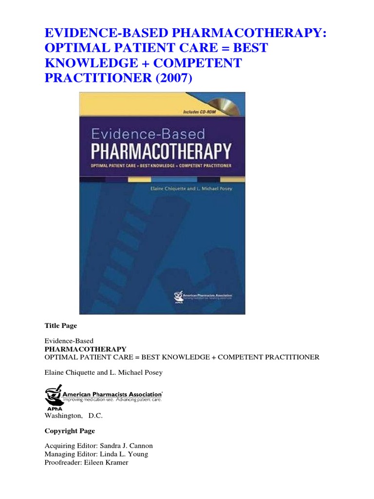 Evidencebased Pharmacotherapy Optimal Patient Care Best Knowledge ...