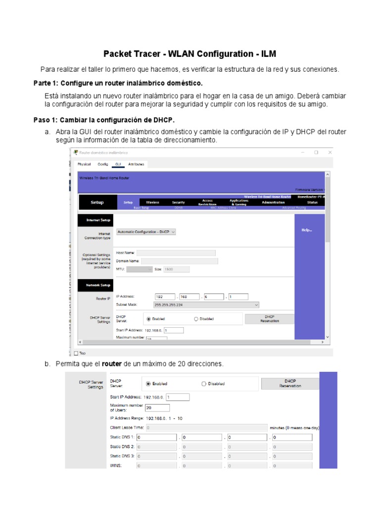 13.5.1 Packet Tracer - WLAN Configuration - ILM (RESUELTO) | PDF | Dirección IP | Enrutador ...