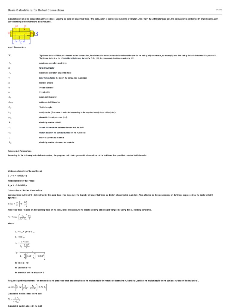 Basic Calculations For Bolted Connections | PDF | Screw | Nut (Hardware)