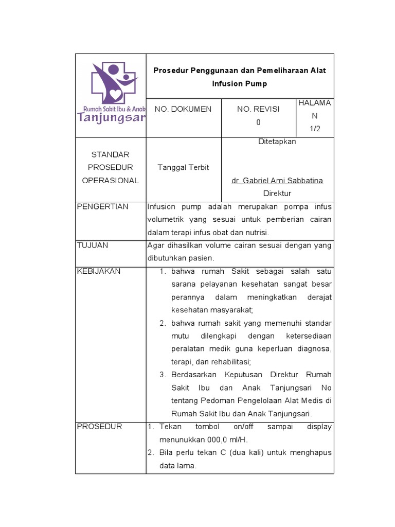 Prosedur Operasi dan Perawatan Pompa Infus: Panduan Lengkap untuk ...