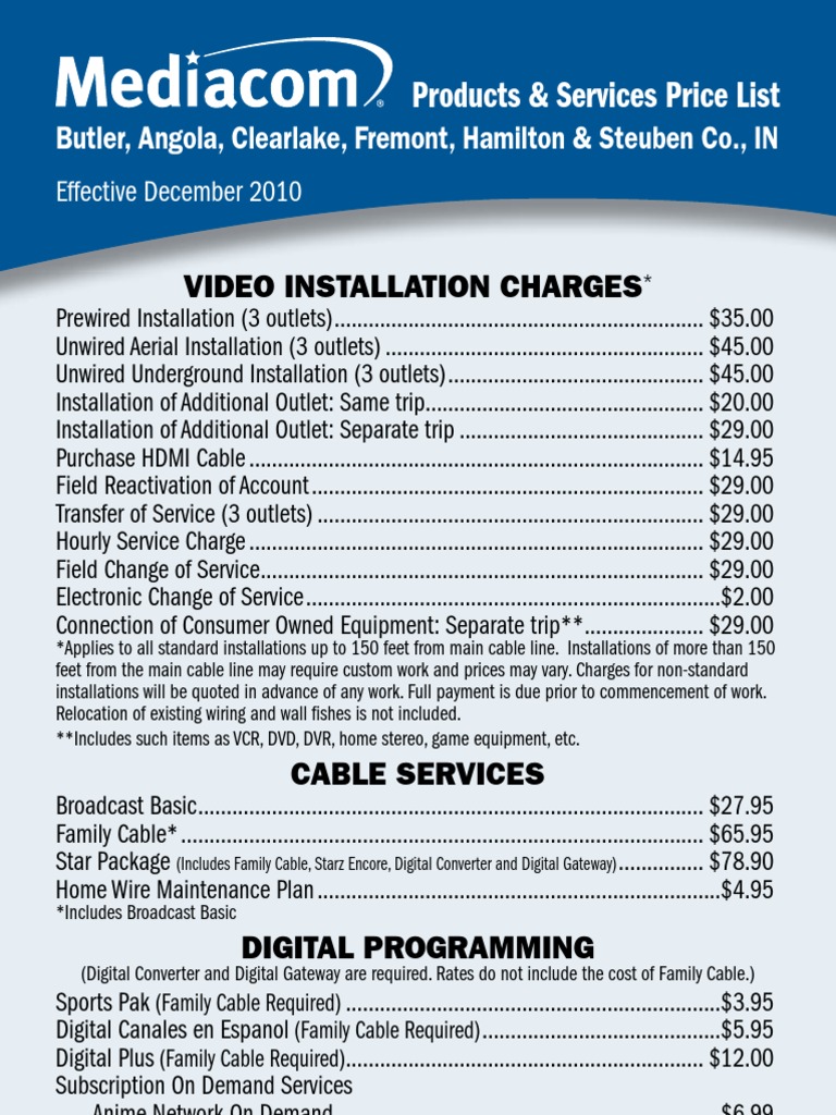 Video Installation Charges: Products & Services Price List | PDF | Pay ...