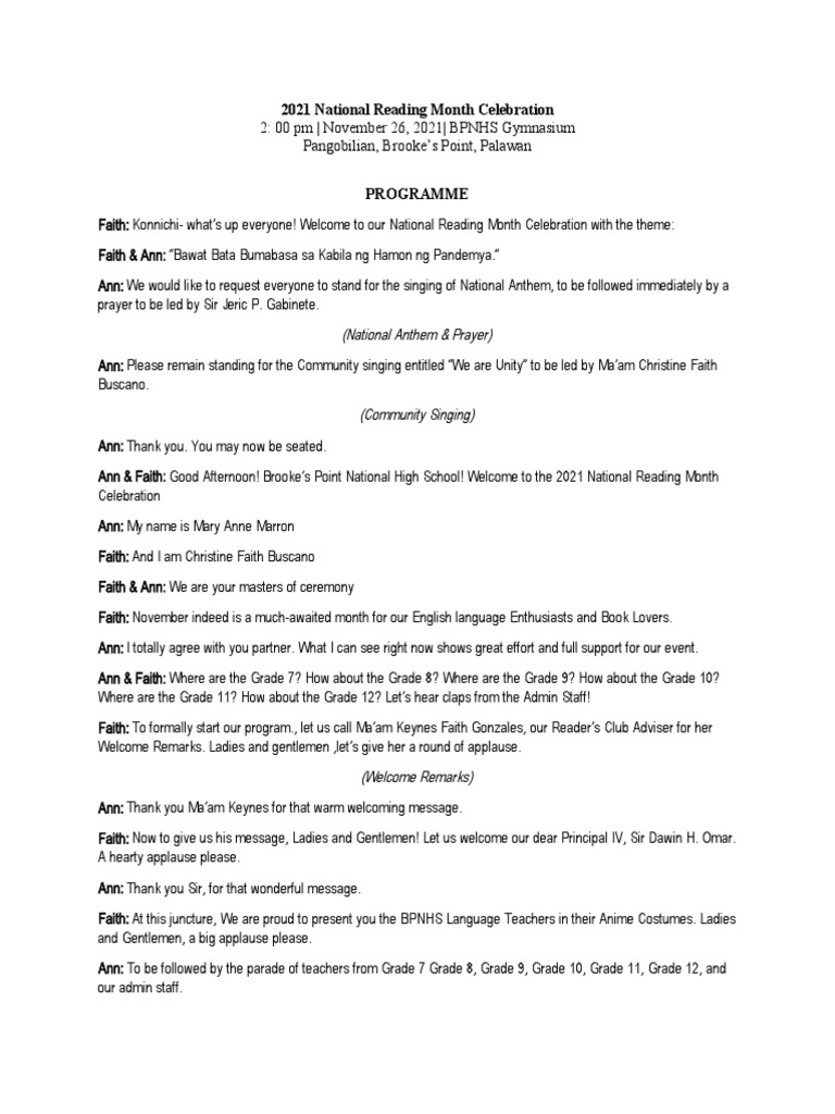 2021 National Reading Month Celebration | PDF | Human Communication