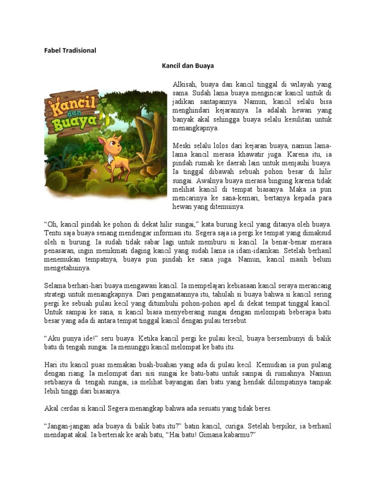 Fabel Kancil dan Buaya: Cerdik dan Lucu | PDF