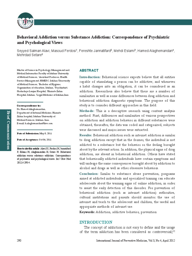 Behavioral Addiction Versus Substance Addiction | PDF | Substance Use ...