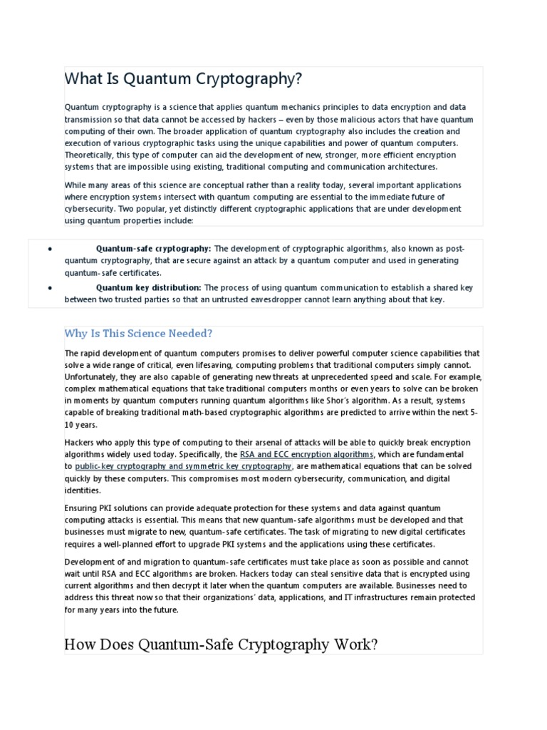 Quantum Cryptography | PDF | Public Key Cryptography | Cryptography