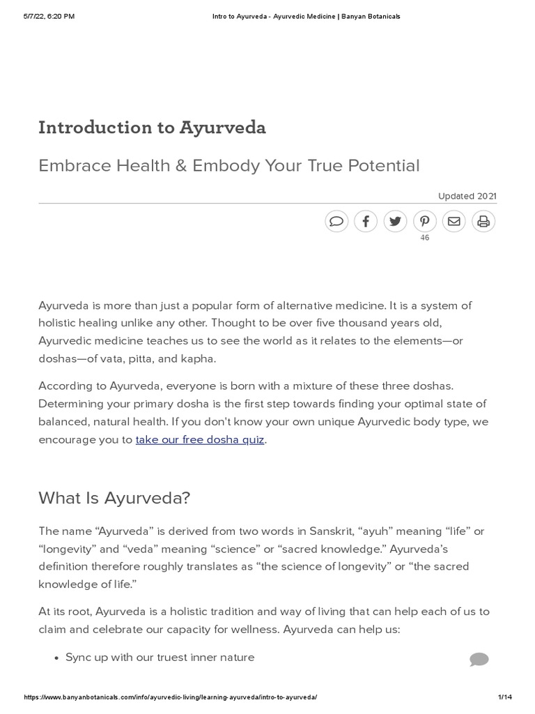 Intro To Ayurveda - Ayurvedic Medicine | PDF | Ayurveda | Medicine