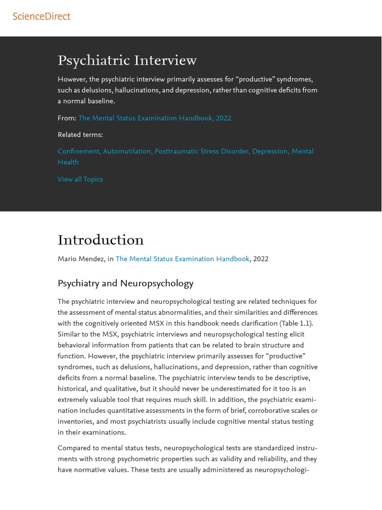 Psychiatric Interview: Psychiatry and Neuropsychology | PDF ...