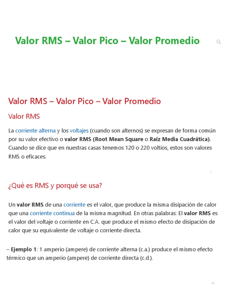 Valor RMS - Valor Pico - Valor Promedio | PDF