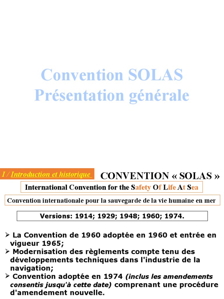 2 - Convention - SOLAS - Présentation Générale | PDF | Transport de ...