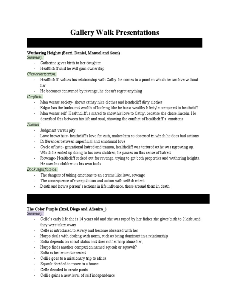 Gallery Walk Presentations | PDF | Heathcliff (Wuthering Heights)