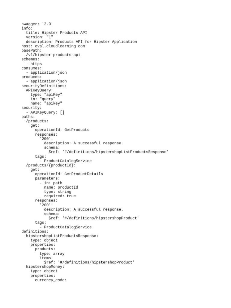 Hipster Products API Spec - Yaml | PDF | Json | Integer (Computer Science)