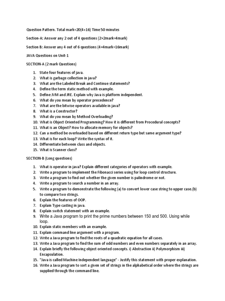 Questions Unit1 And Unit 2 Pdf Method Computer Programming Inheritance Object Oriented 5375