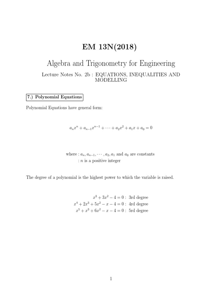 Algebra and Trigonometry For Engineering | PDF | Factorization | Polynomial