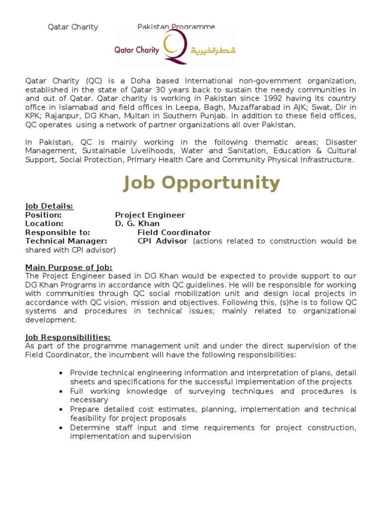 Job Advert Project Engineer DG Khan-QC | PDF | Competence (Human ...