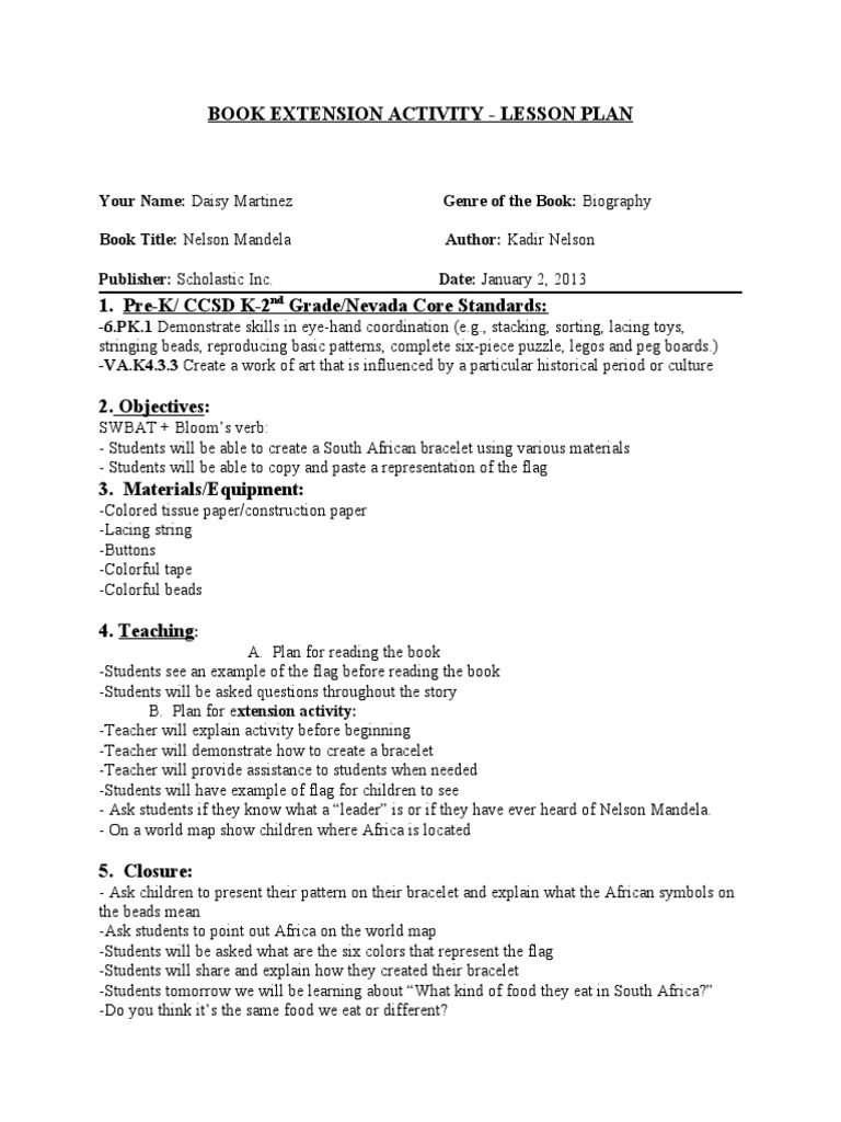 Book Extension Activity - Lesson Plan | PDF
