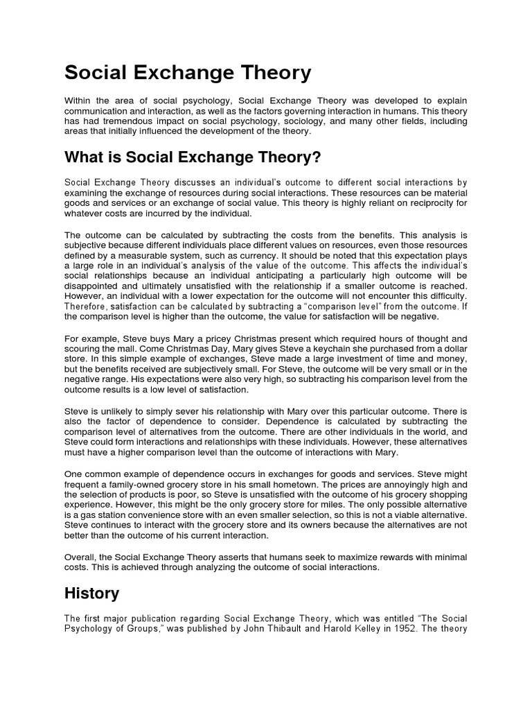 What Is Social Exchange Theory? | PDF | Behavioural Sciences ...