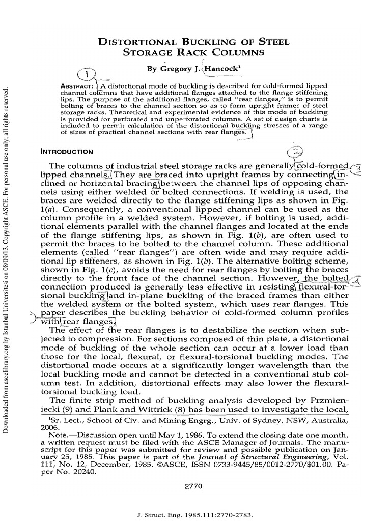 Hancock, Gregory J. (1985) - Distortional Buckling of Steel Storage ...
