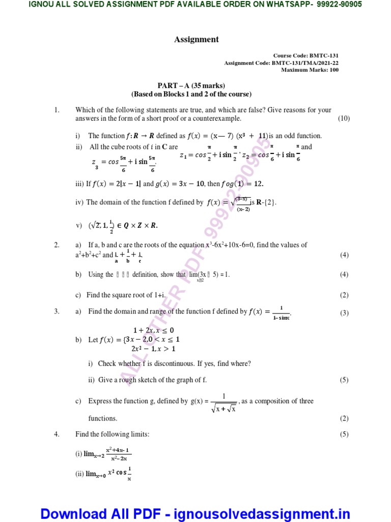 BMTC 131 Solved Assignent | PDF | Mathematical Analysis | Mathematical Relations