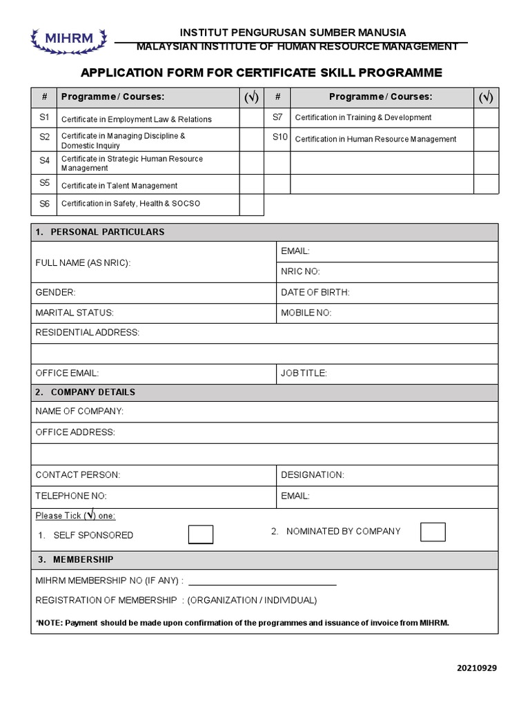 Registration Form (Skill Programme) | PDF