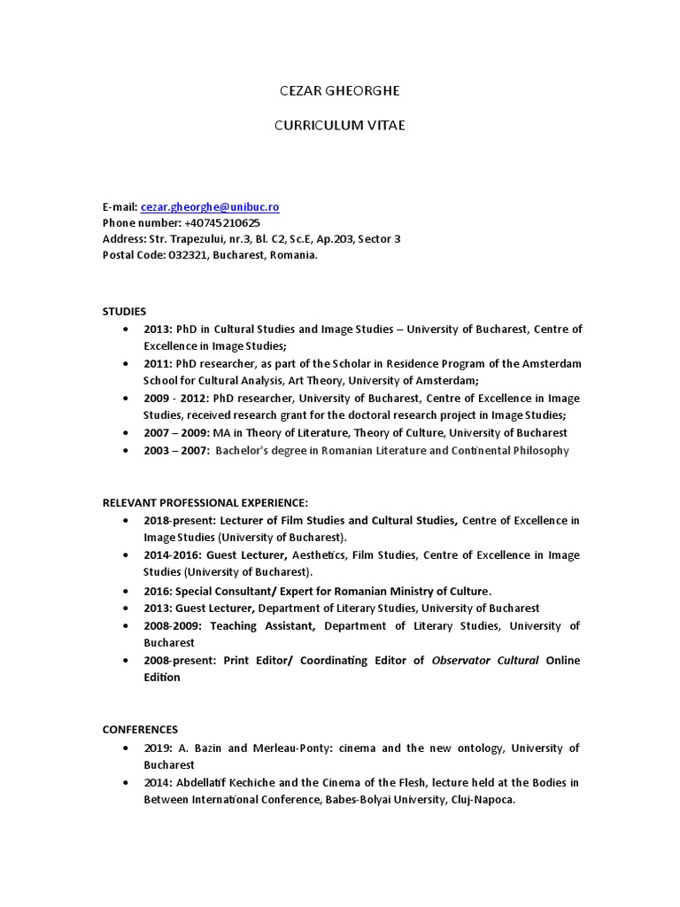 Cezar Gheorghe Curriculum Vitae | PDF