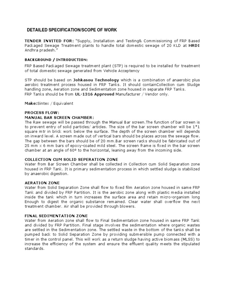 Tender Specification | PDF | Sewage Treatment | Civil Engineering