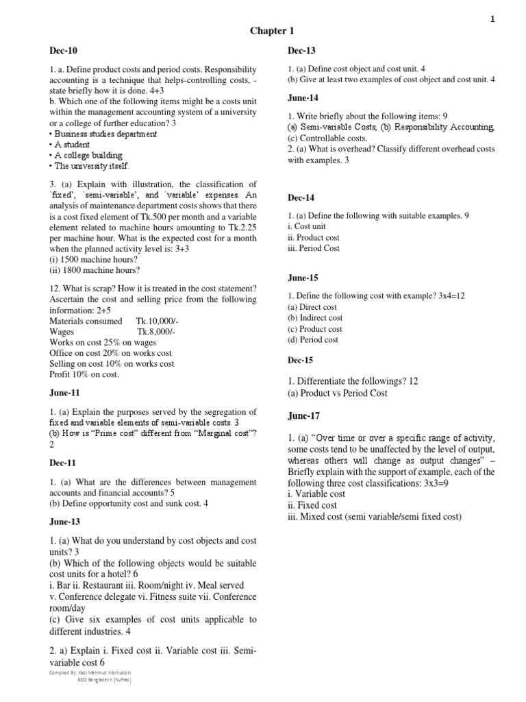 MI Chapter-Wise Question Compiled | PDF | Cost | Inventory