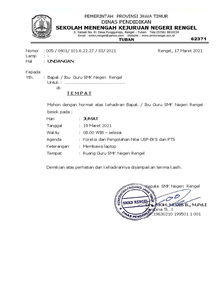 Undangan Koreksi Nilai SMK Rengel | PDF