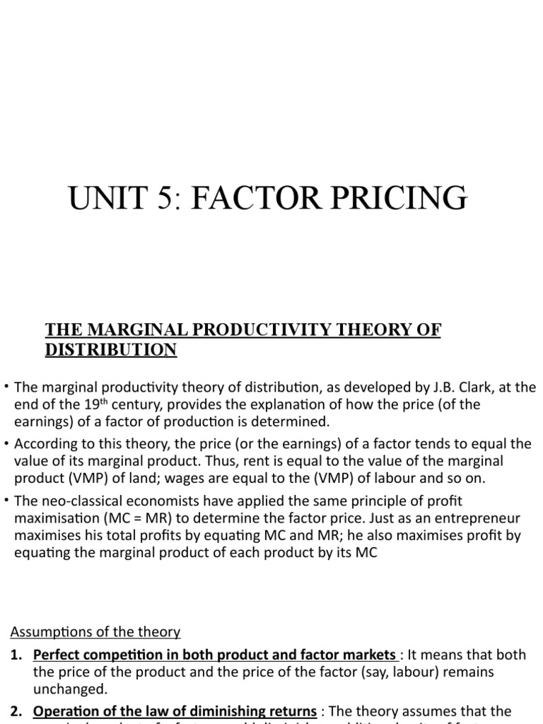 UNIT 5 - Factor Pricing - Micro | PDF | Labour Economics | Interest
